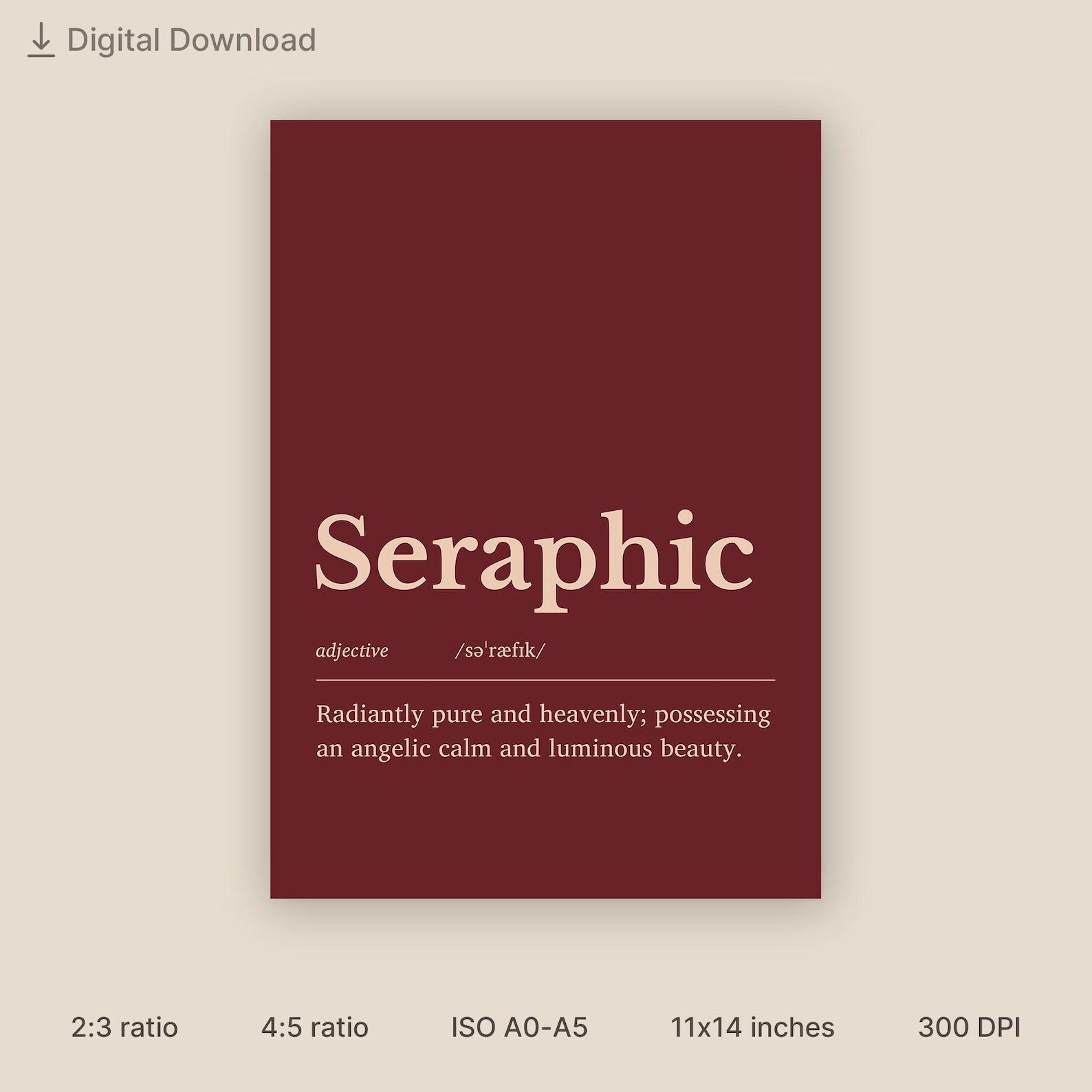 Seraphic Definition Print | Rare English Word Wall Art | Digital ...