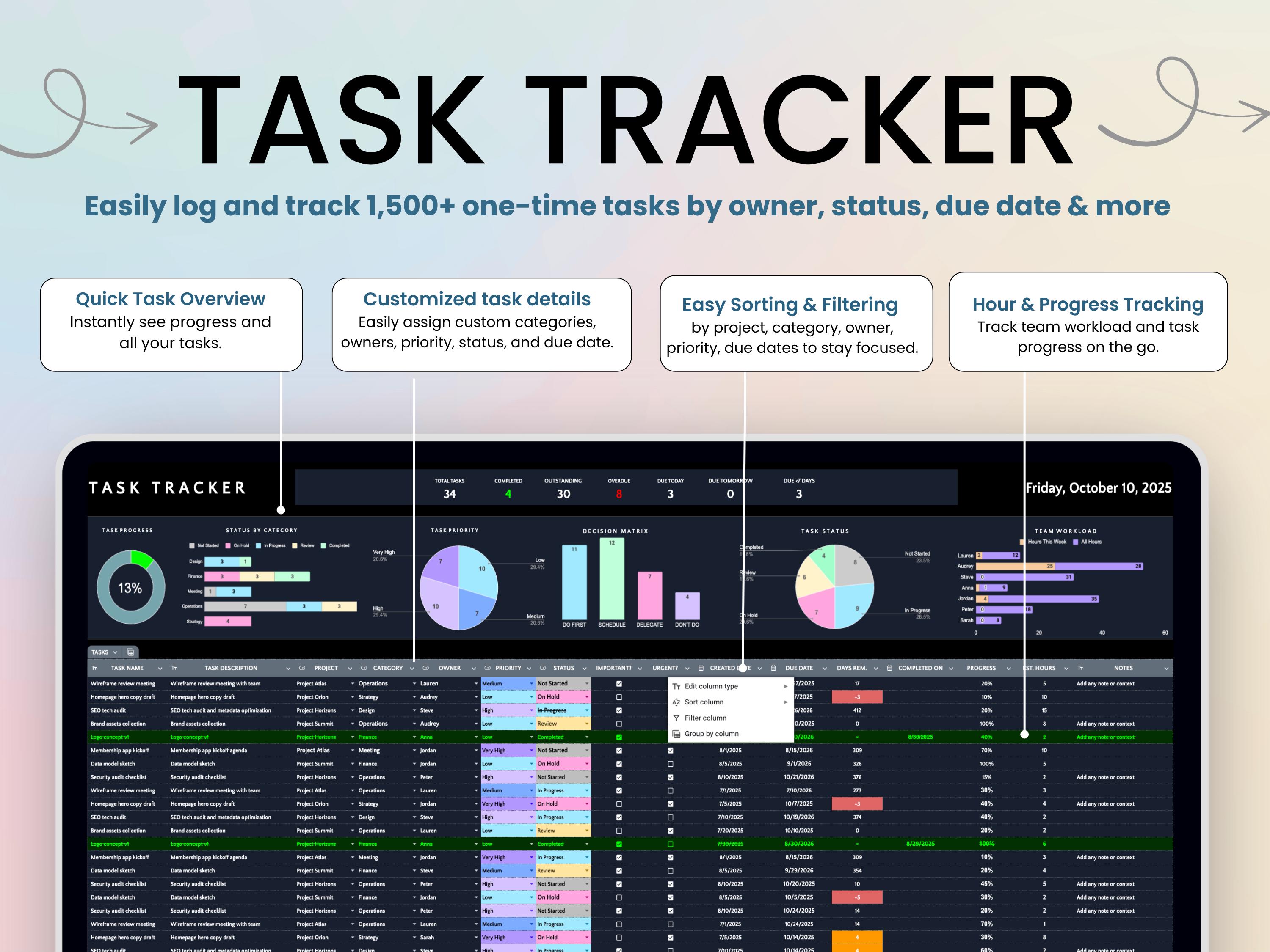 Task Tracker Spreadsheet Dark Mode Task Priority Tracker Google Sheets ...