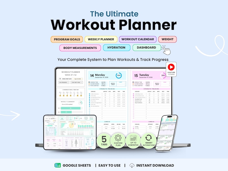 Workout Planner Google Sheets Exercise Tracker Spreadsheet Gym ...