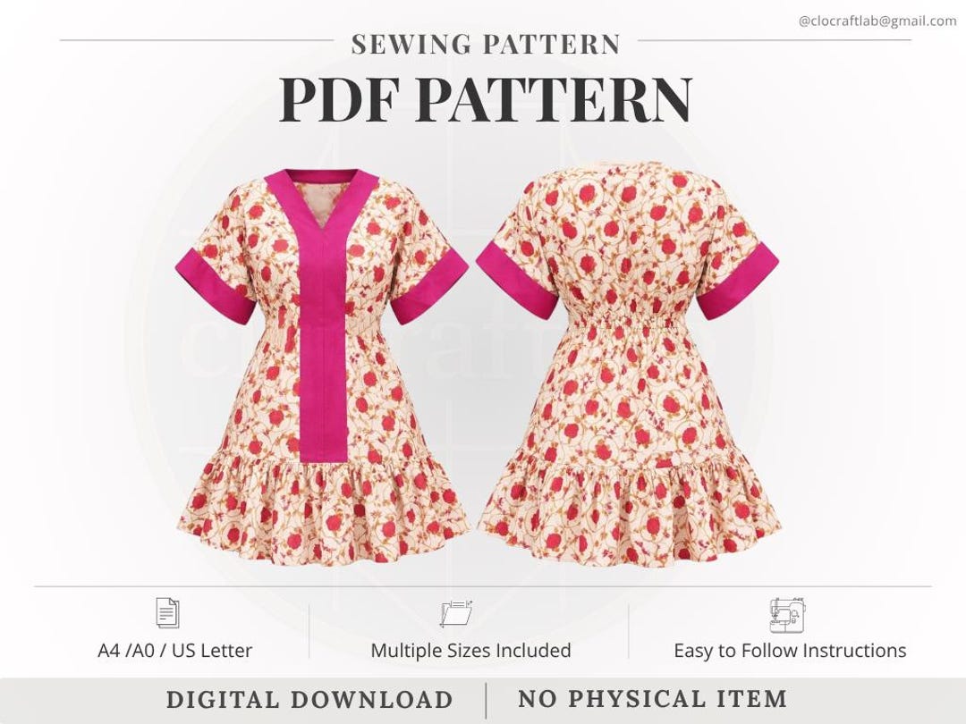 Kimono Style Dress Sewing Pattern With Ruffle Hem | PDF Pattern ...
