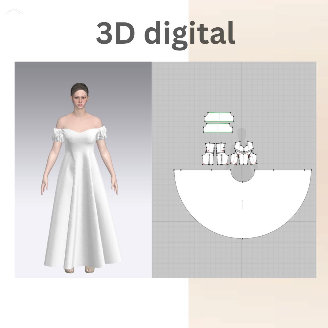 Editable 3D Digital Pattern – Off-shoulder Long Gown | ZPRJ & DXF File ...