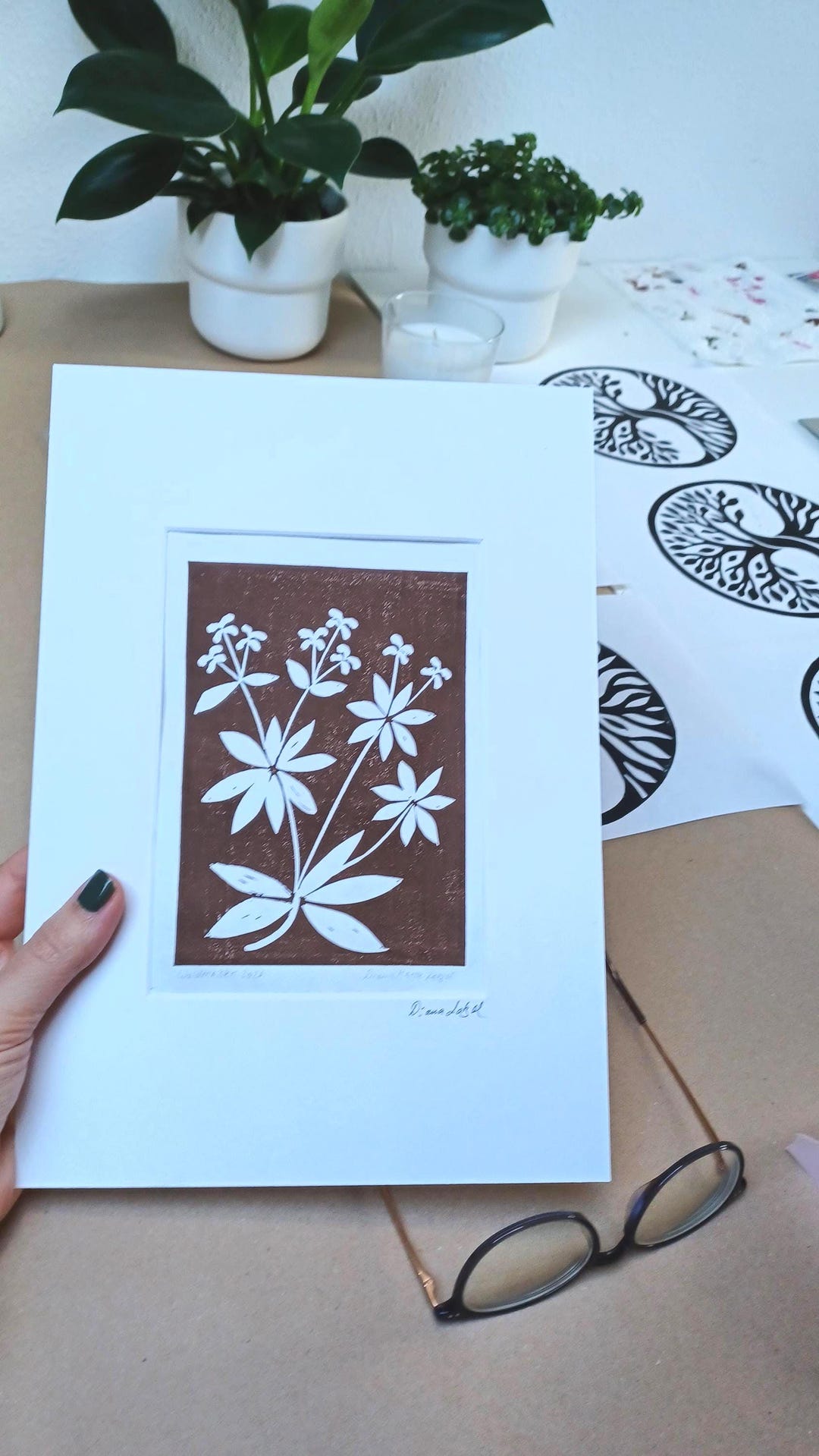 Linocut Print of Woodruff - Floral Design - Spring Flowers - Linocut ...