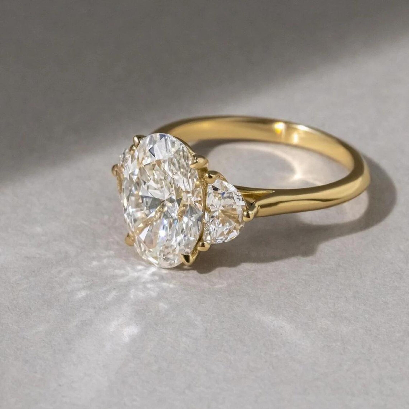 Oval and Half Moon Diamond Three Stone Engagement Ring, Classic Lab ...