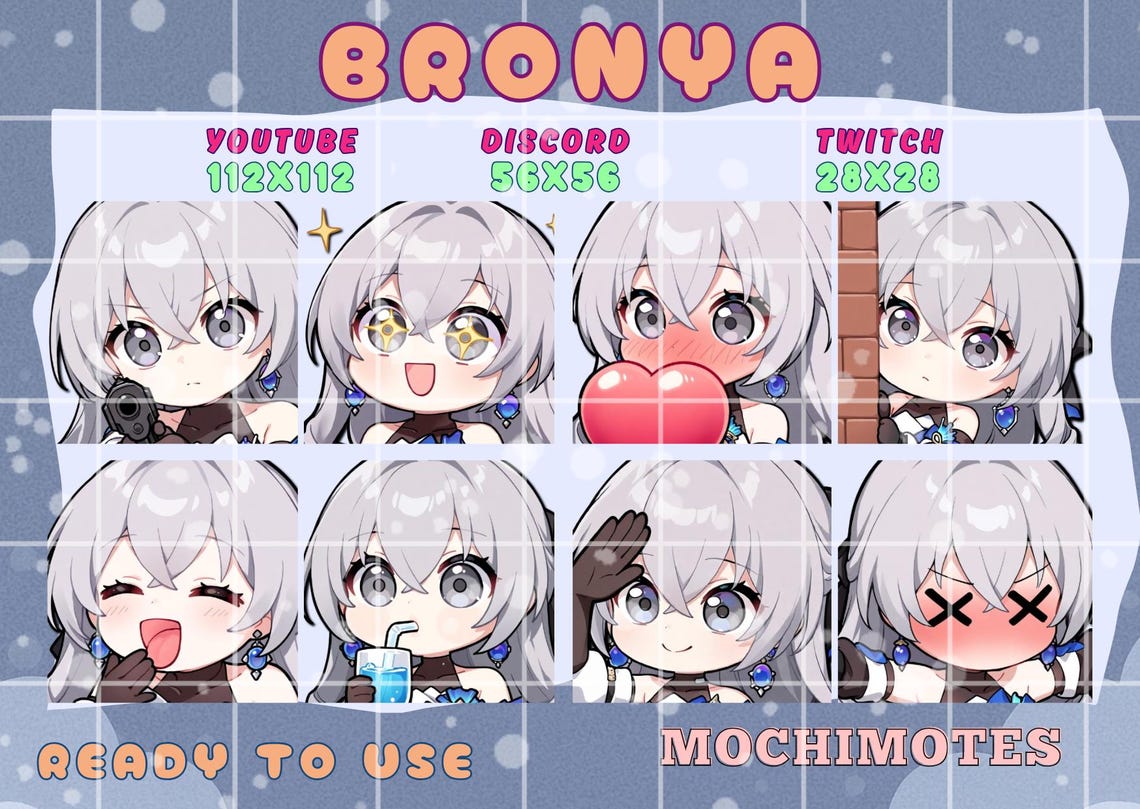 Honkai Star Rail Bronya Emote Set | Cute HSR Bronya Twitch & Discord ...