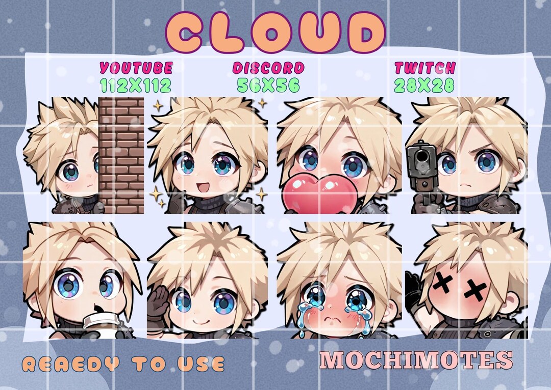 Final Fantasy VII Cloud Strife Emote Set | FF 7 Cute Cloud Twitch ...