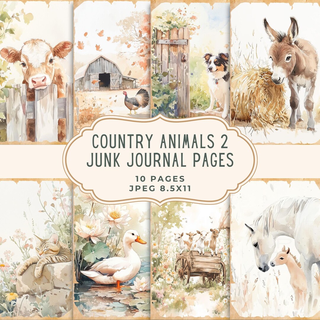 Country Animals Junk Journal Pages | Rustic Farm Digital Paper ...