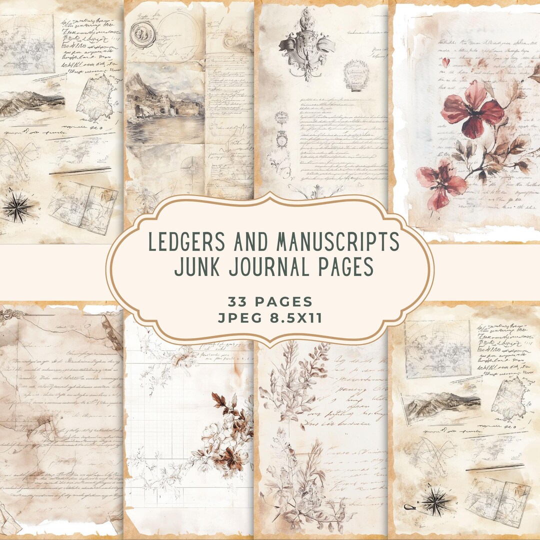 Ledgers and Manuscripts Junk Journal Pages | Vintage Handwriting Ledger ...