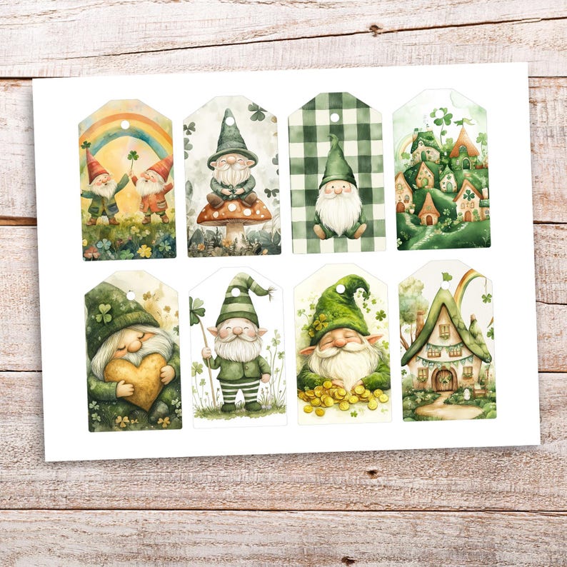 St. Patrick's Day Gnomes Tags, Junk Journal Kit, Shamrock Printable ...