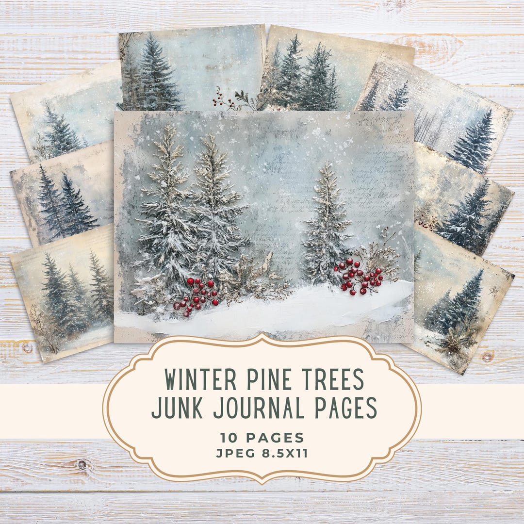 Pine Trees Junk Journal Kit, Winter Scrapbooking, Botanical Printable ...