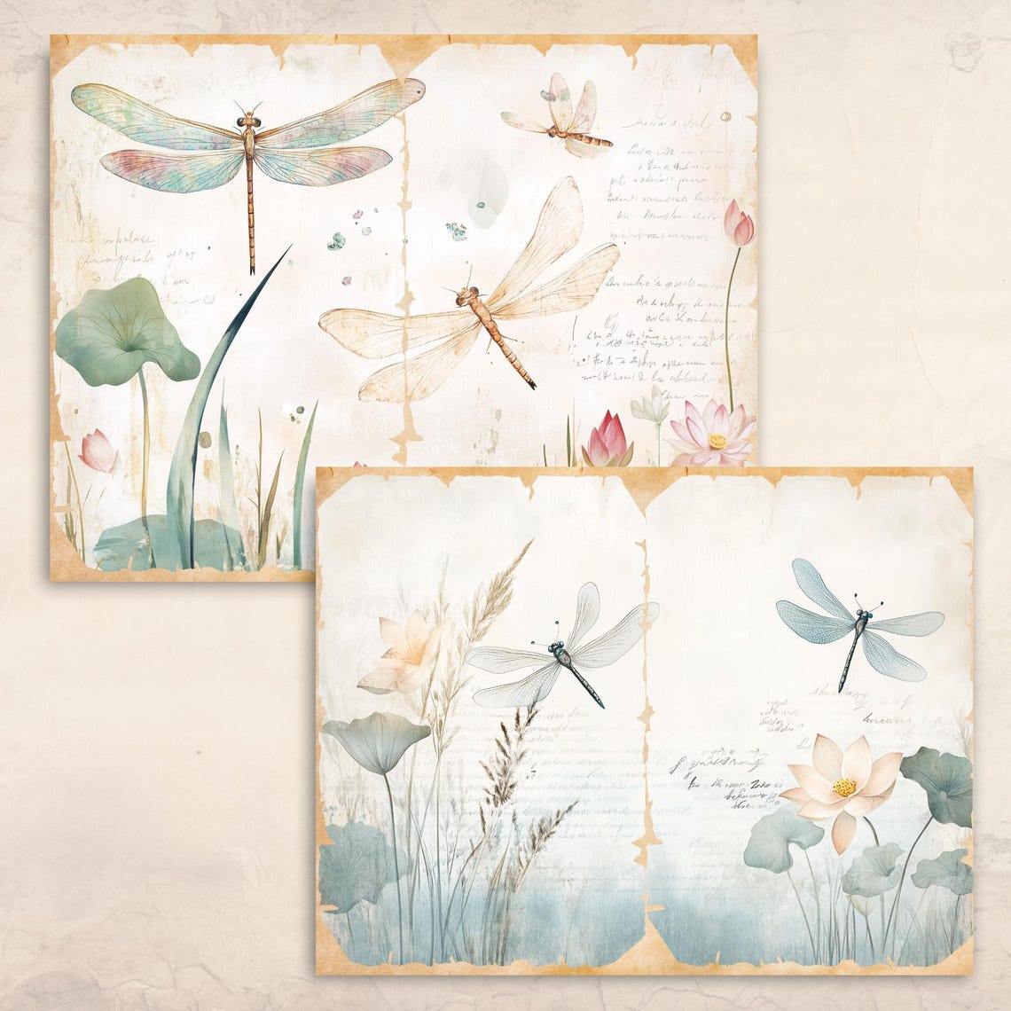 Vintage Dragonfly Junk Journal Kit, Botanical Printable Pages, Floral ...
