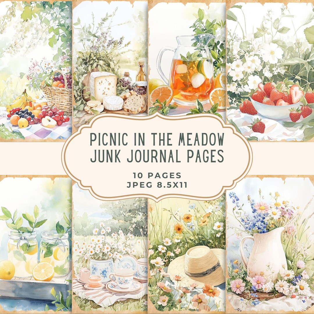 Picnic in the Meadow Junk Journal Pages | Country Cottagecore Digital ...