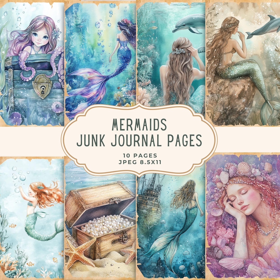 Mermaids Junk Journal Pages | Ocean Digital Paper | Sea Scrapbooking ...