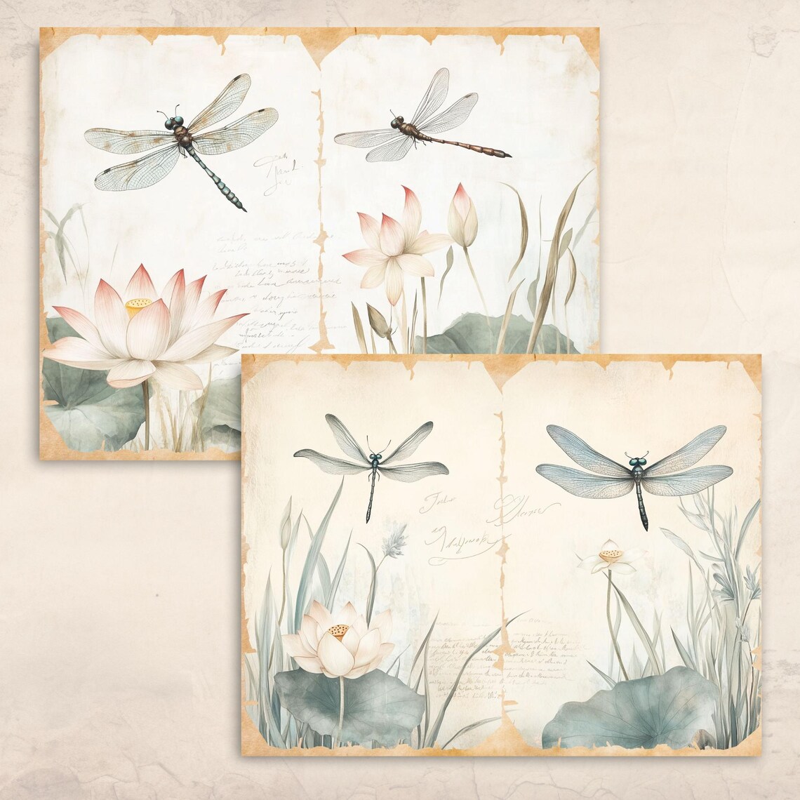 Vintage Dragonfly Junk Journal Kit, Botanical Printable Pages, Floral ...