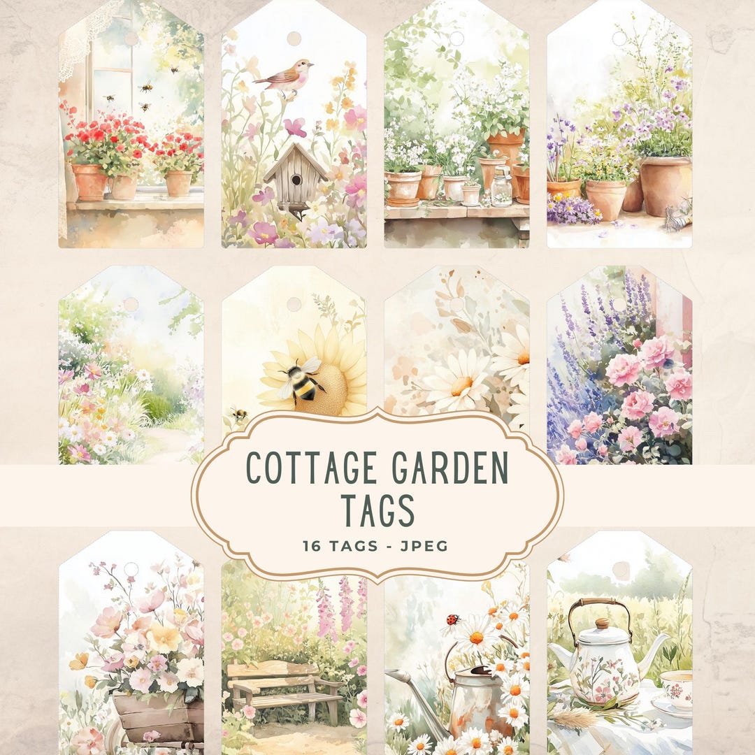 Cottage Garden Tags, Junk Journal Kit, Floral Printable Pages ...