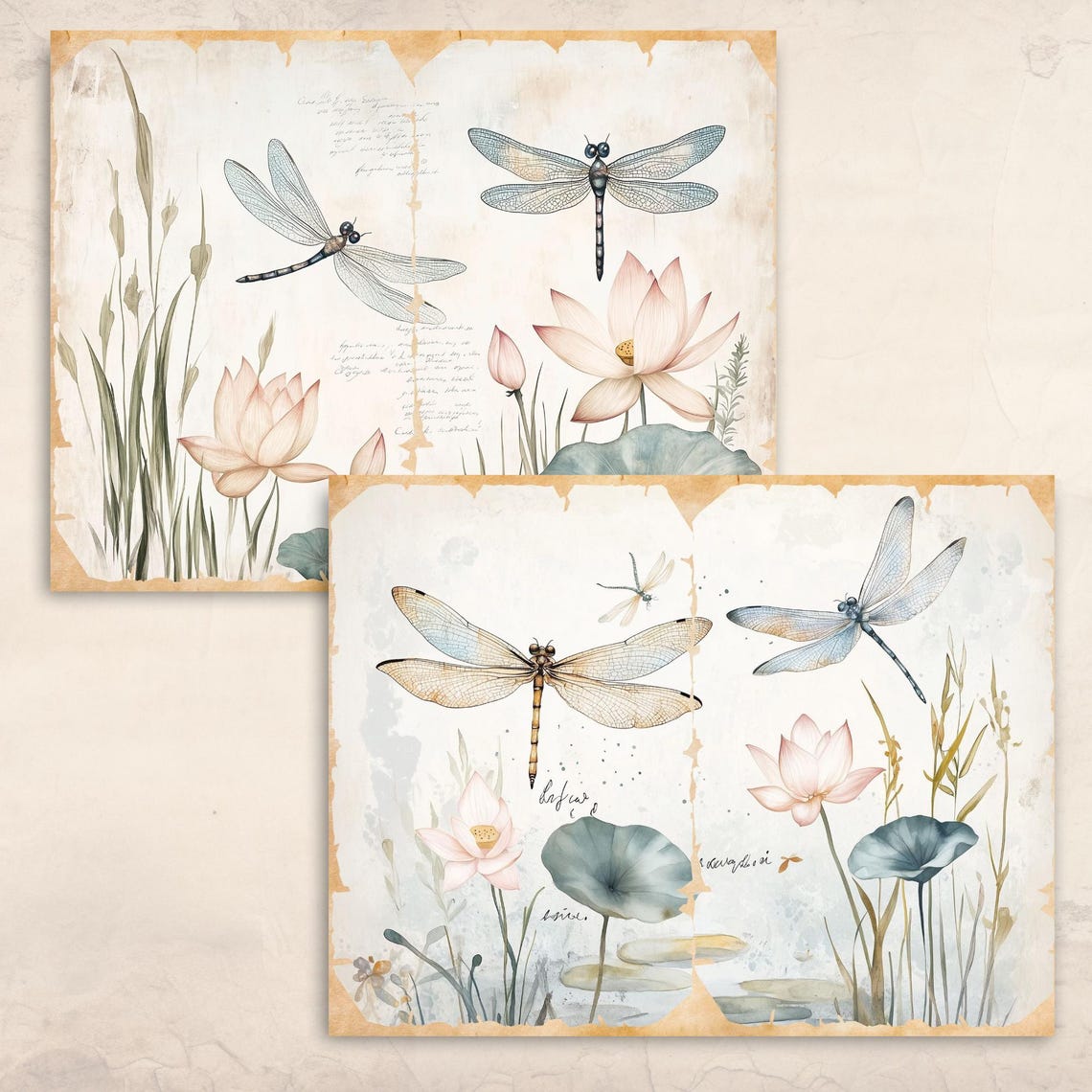 Vintage Dragonfly Junk Journal Kit, Botanical Printable Pages, Floral ...