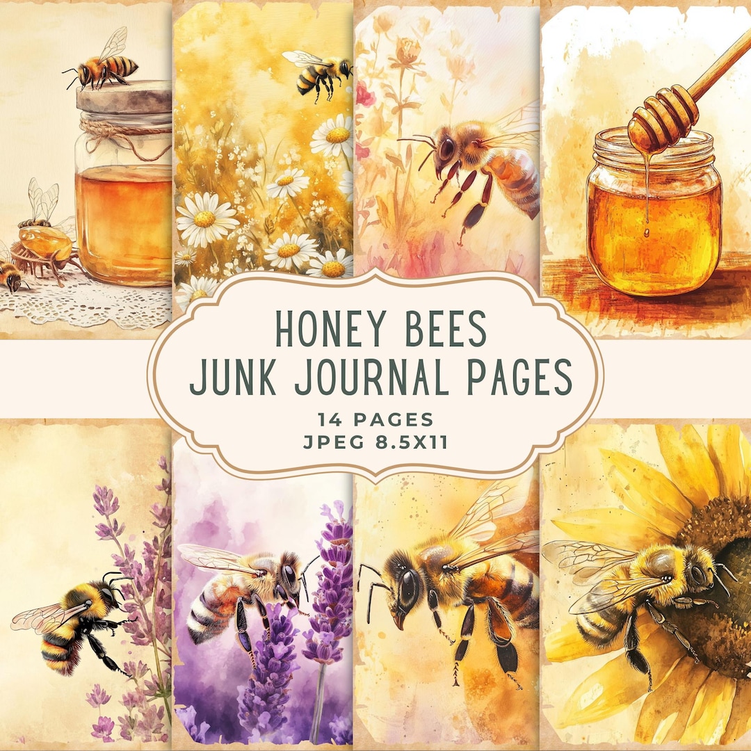 Honey Bees Junk Journal Pages | Vintage Botanical Bee Digital Paper ...
