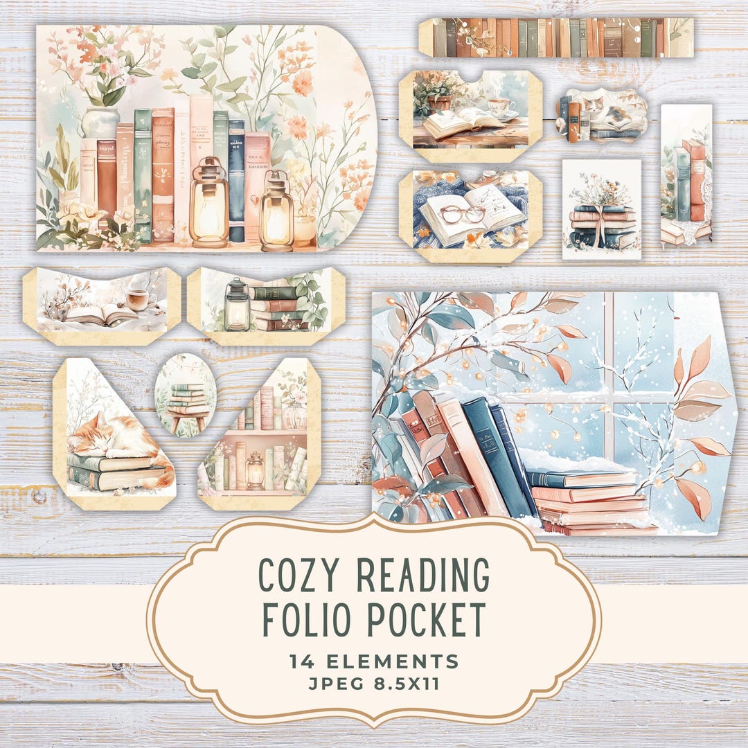 Cozy Reading Folio Kit Junk Journal, Library Printable Pages, Books ...