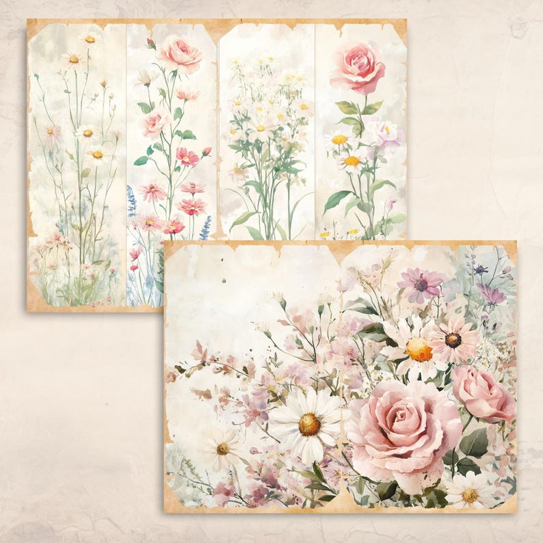 Vintage Shabby Flowers Junk Journal Pages | Botanical Digital Paper ...
