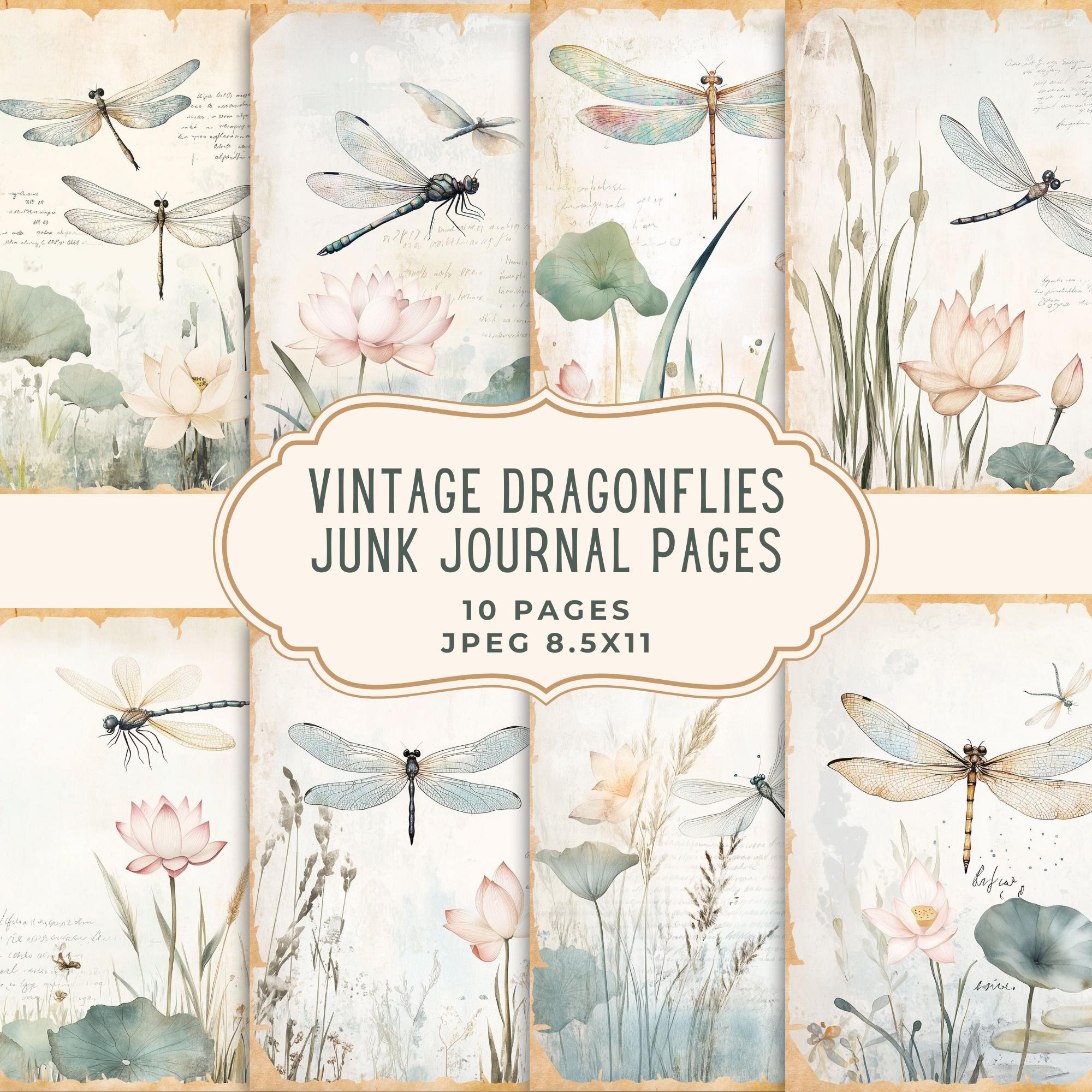 Vintage Dragonfly Junk Journal Kit, Botanical Printable Pages, Floral ...