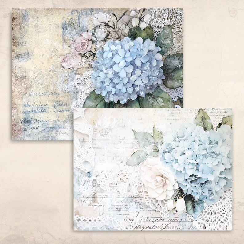 Blue Hydrangeas Junk Journal Kit, Printable Pages, Winter Shabby ...