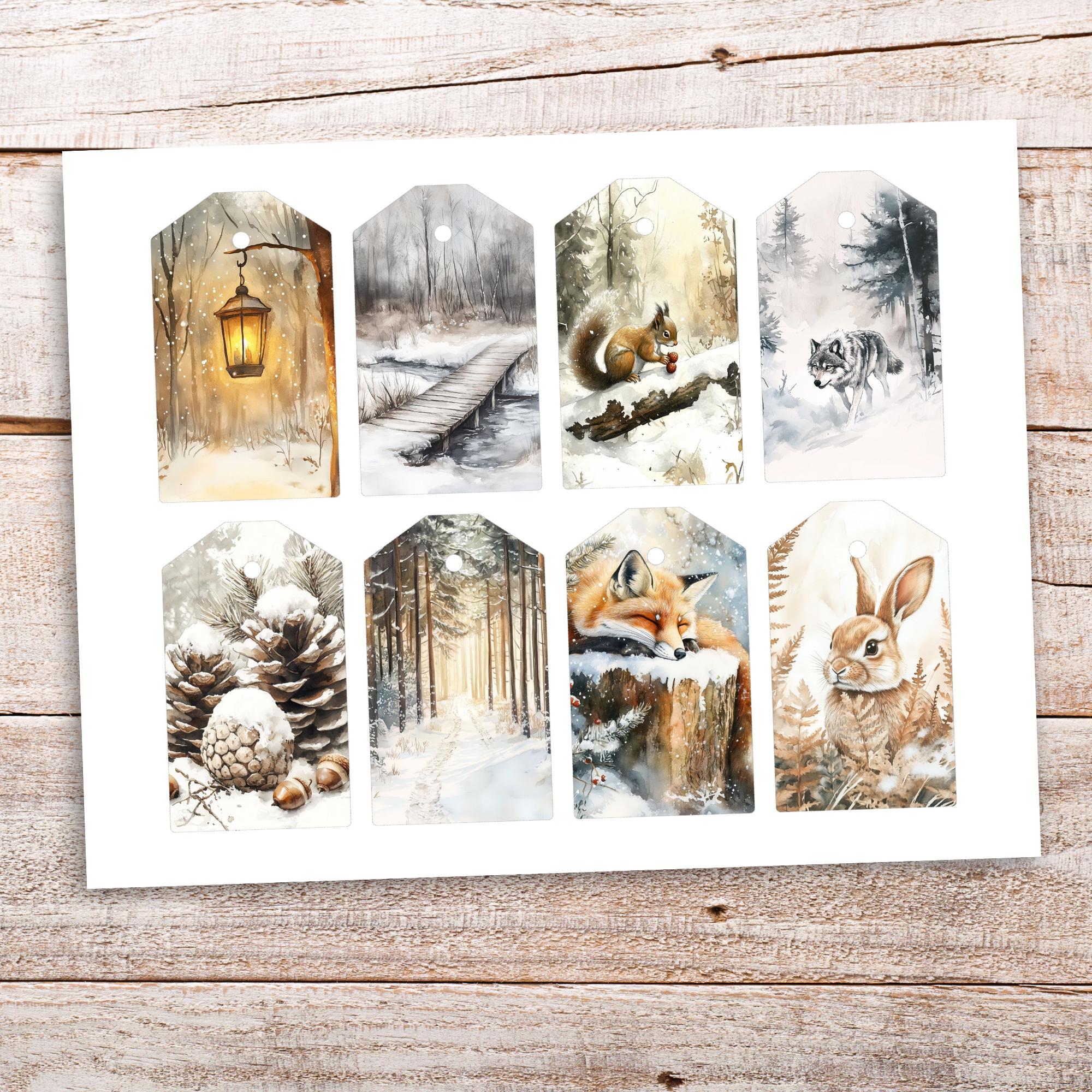Winter Forest Tags, Junk Journal Kit, Woodland Printable Pages, Animals ...