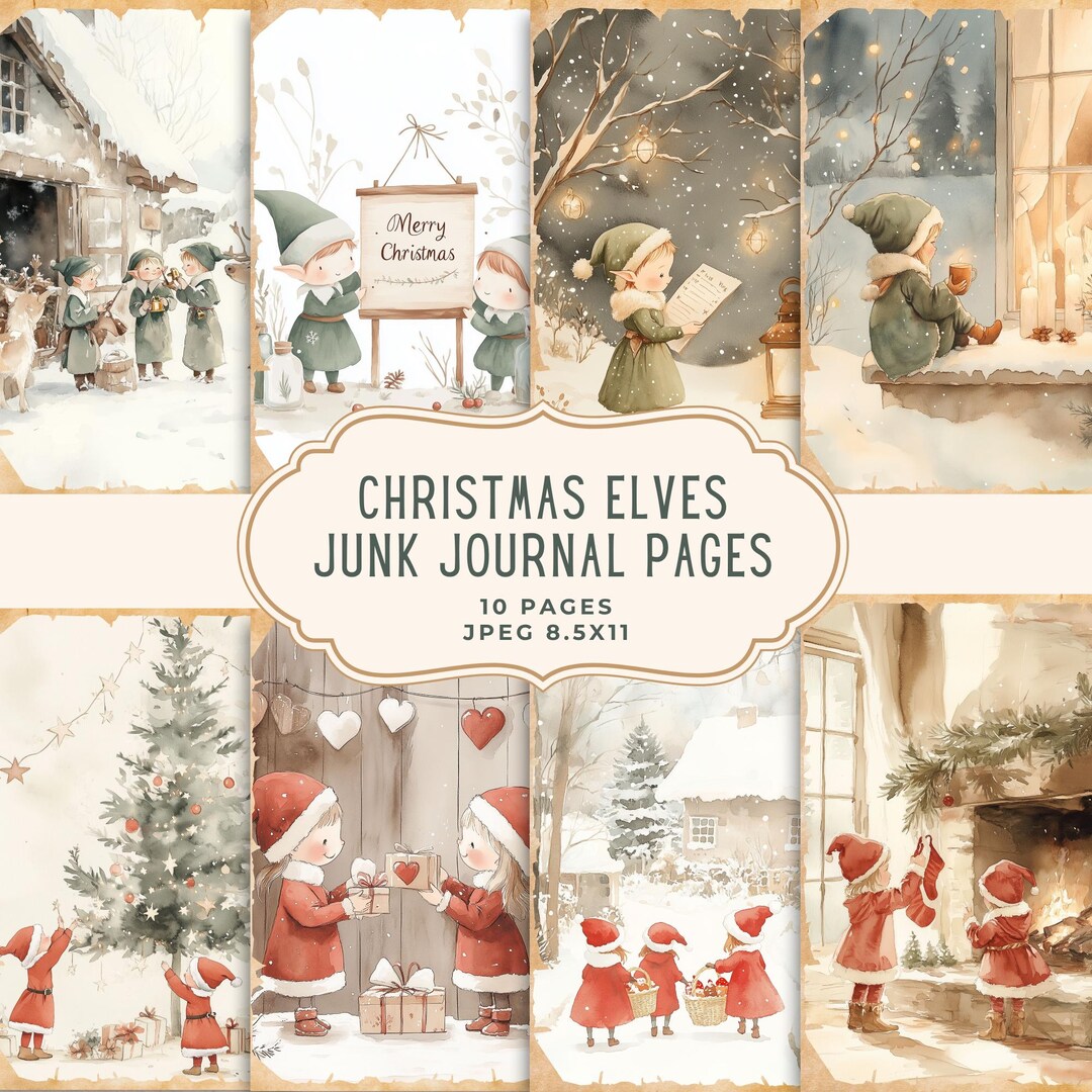 Christmas Elves Junk Journal Kit, Printable Pages, Holidays ...