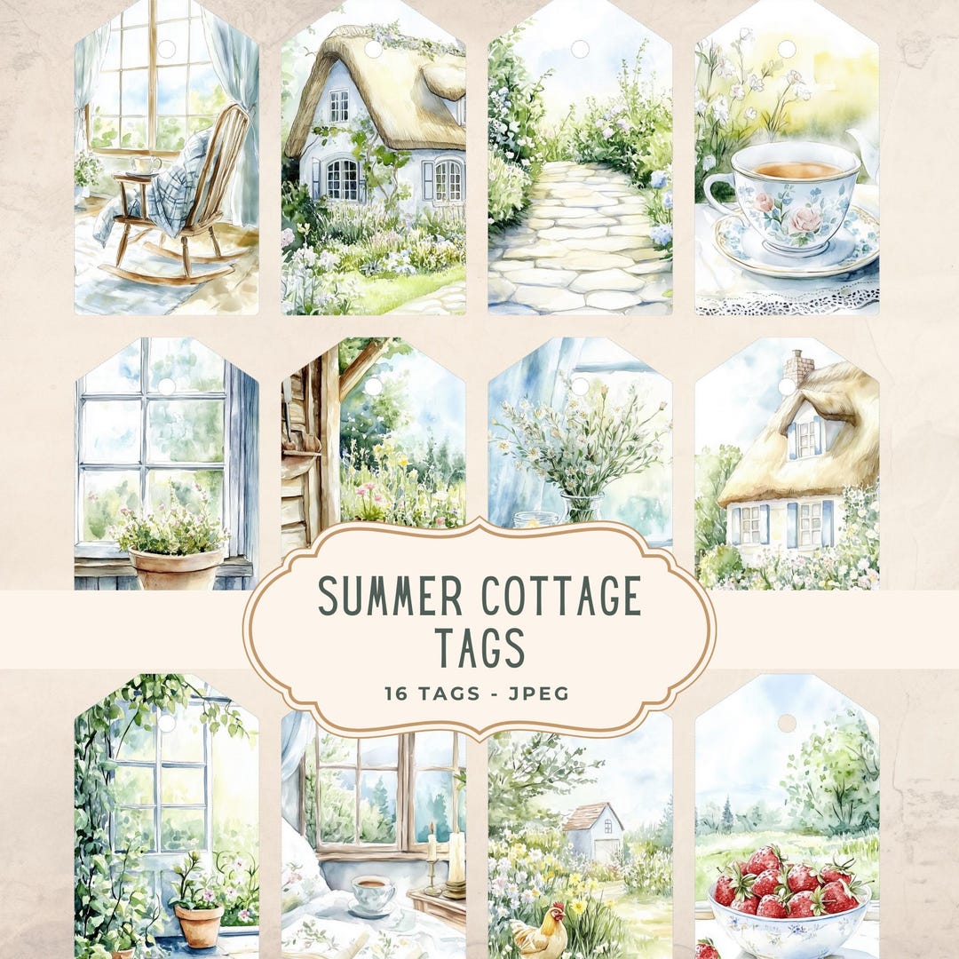 Summer Cottage Tags, Junk Journal Kit, Floral Printable Pages ...
