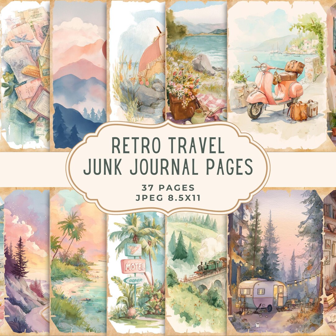 Retro Travel Junk Journal Pages | Vintage Digital Paper | Printable ...