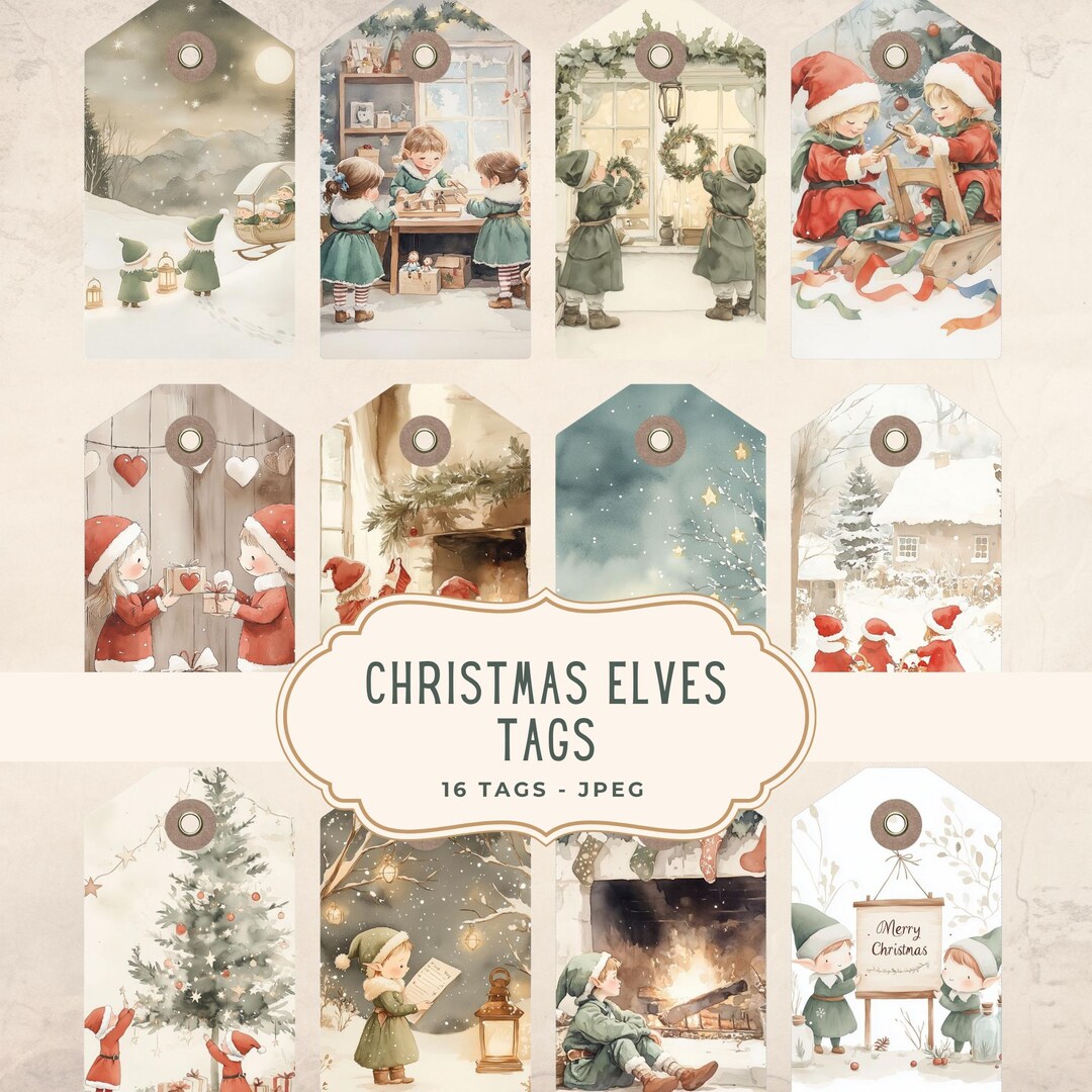 Christmas Elves Tags, Junk Journal Kit, Printable Pages, Scrapbooking ...