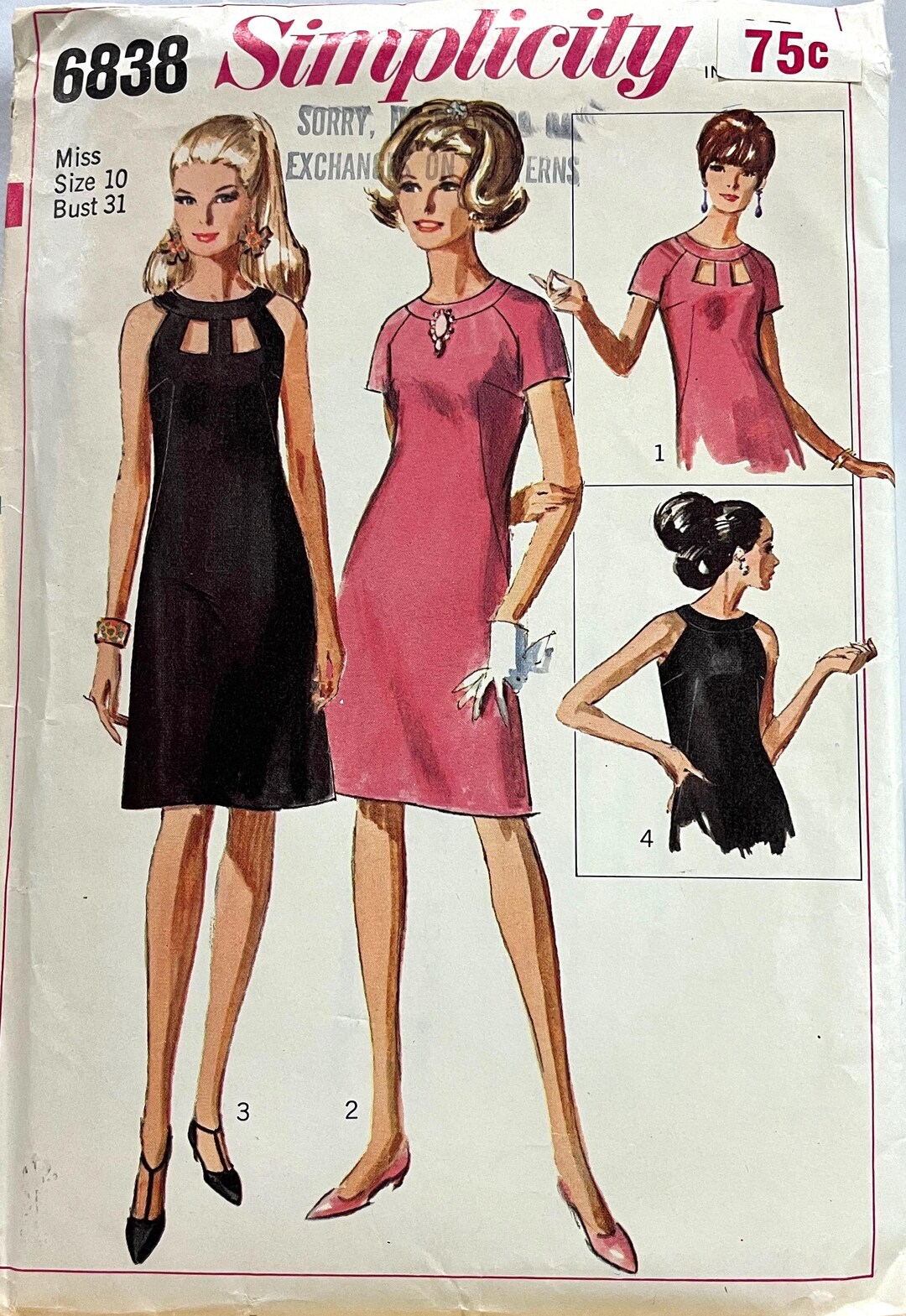 1960s Simplicity 6838 Sewing Pattern - CUT - Women's Dress Size 10 Bust ...