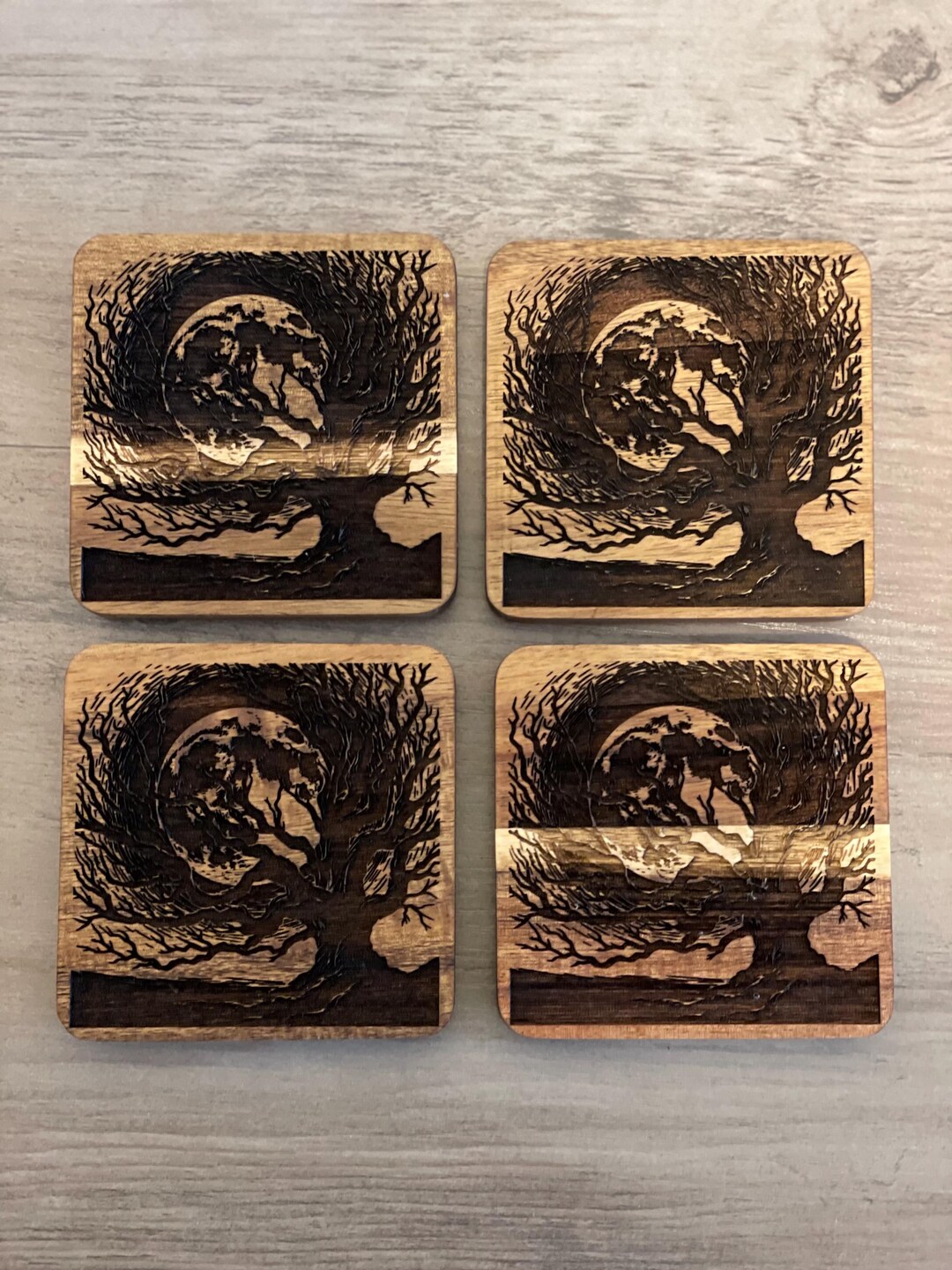 Laser Engraved Tree of Life Coaster Set – Acacia Wood, Rustic Decor - Etsy