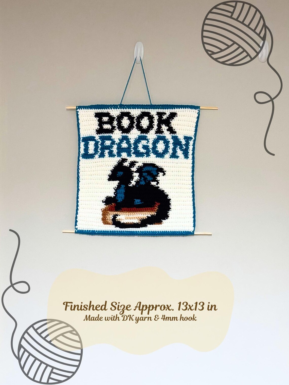 Book Dragon Tapestry Crochet Pattern PDF | Bookish Fantasy Wall Hanging ...