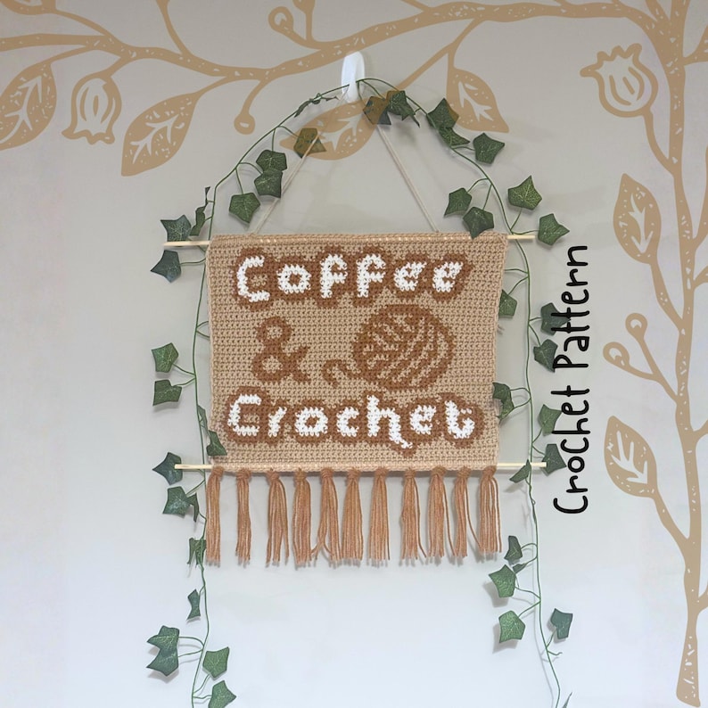 Crochet Tapestry Pattern Coffee & Crochet Wall Hanging PDF | Tapestry ...