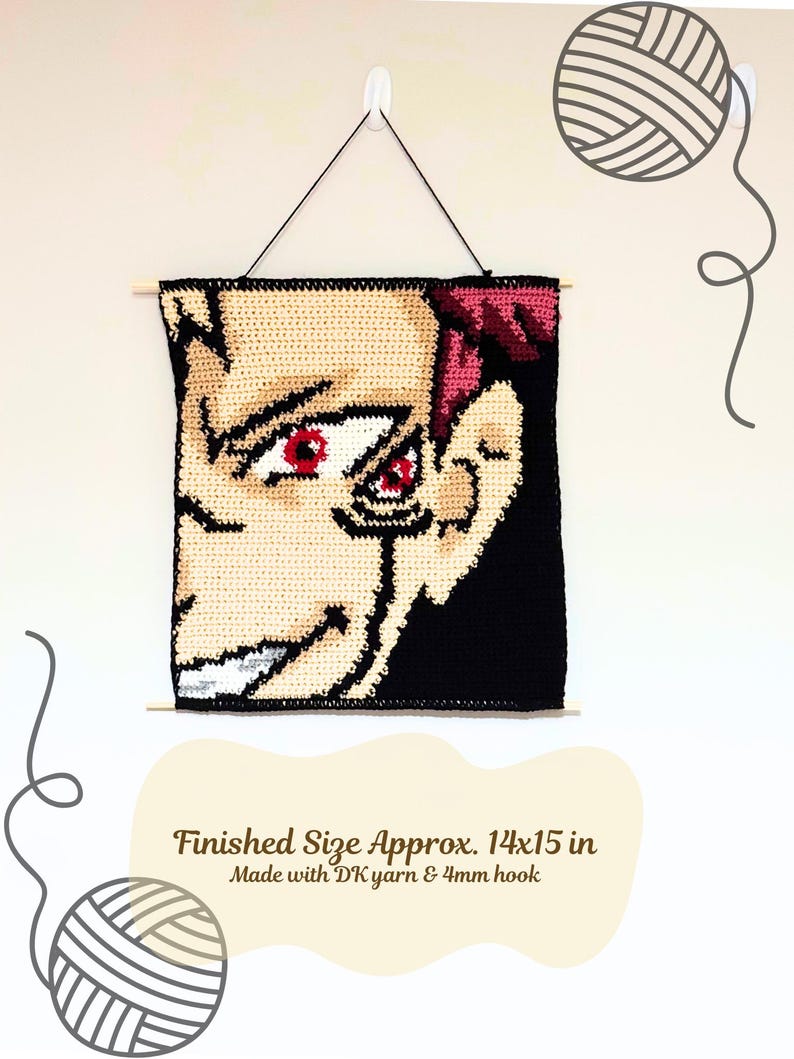 Anime Crochet Tapestry Pattern – Wall Hanging, Pixel Art Crochet Chart ...