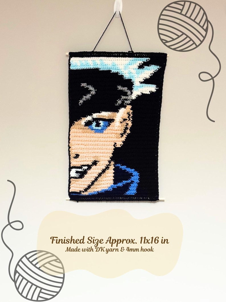 Anime Crochet Tapestry Pattern – Wall Hanging, Pixel Art Crochet Chart ...