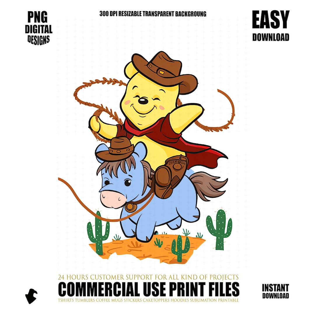 Cowboy Winnie the Pooh PNG Bundle: Classic Clipart Designs (digital ...