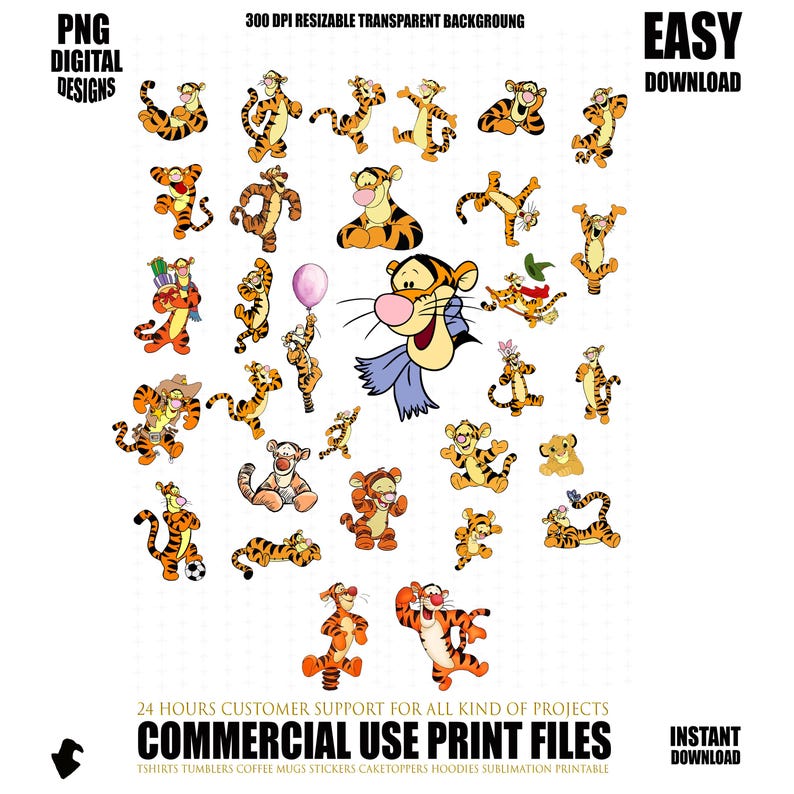 Tigger PNG Clipart Bundle: Classic Tigger Designs (digital Download) - Etsy