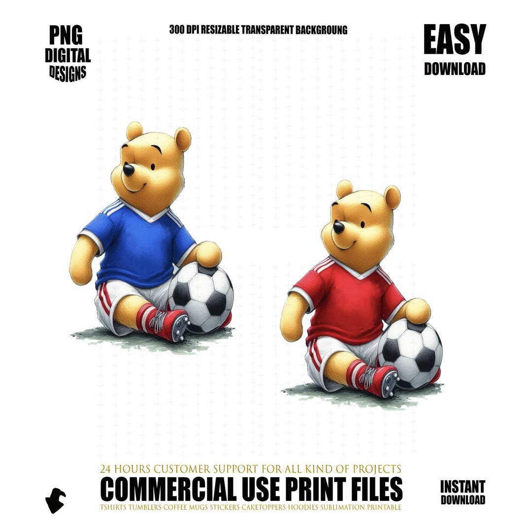 Winnie the Pooh Soccer Clipart: Football Designs (PNG Digital Download ...