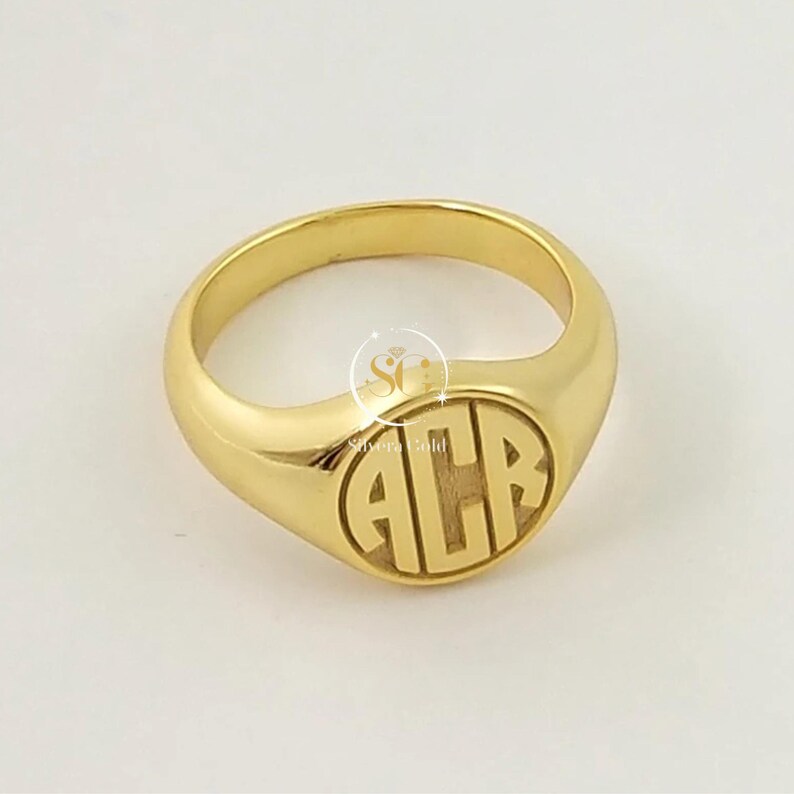 Personalized Monogram Signet Ring, 18K Gold Plated Sterling Silver ...