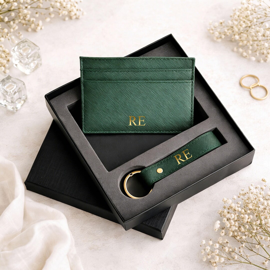 Personalized Leather ID Card Holder With Keychain, Hot Stamped ...