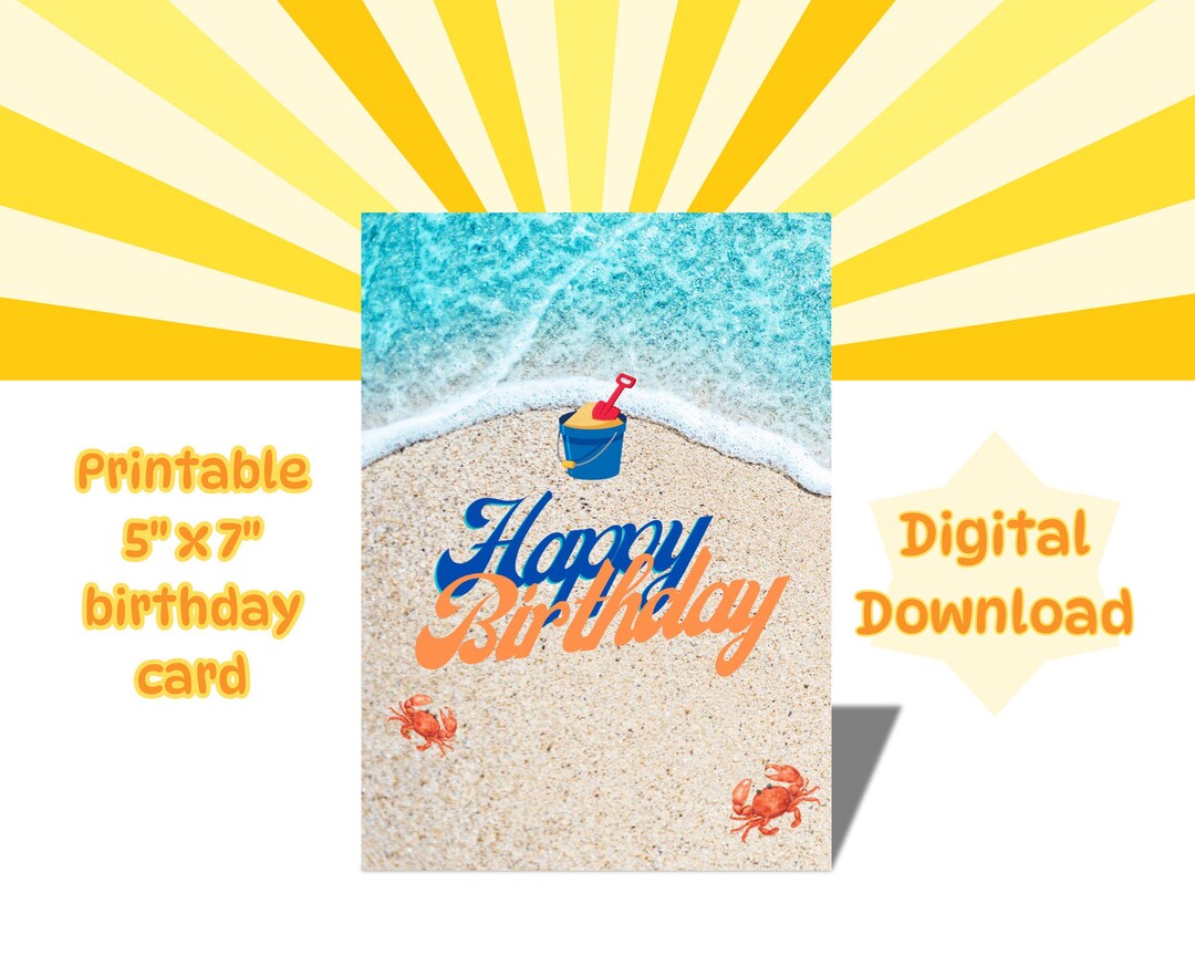 Printable Birthday Card | Beach Summer Birthday Card | Summer Paradise ...