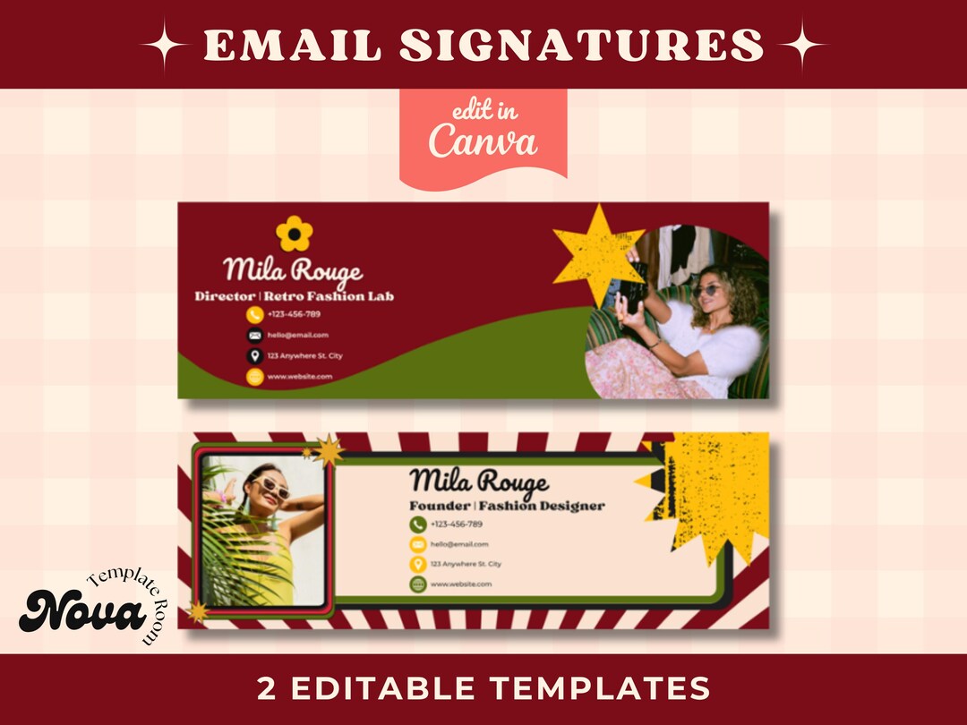 Retro Email Signature Templates, Editable Canva Designs for Feminine ...