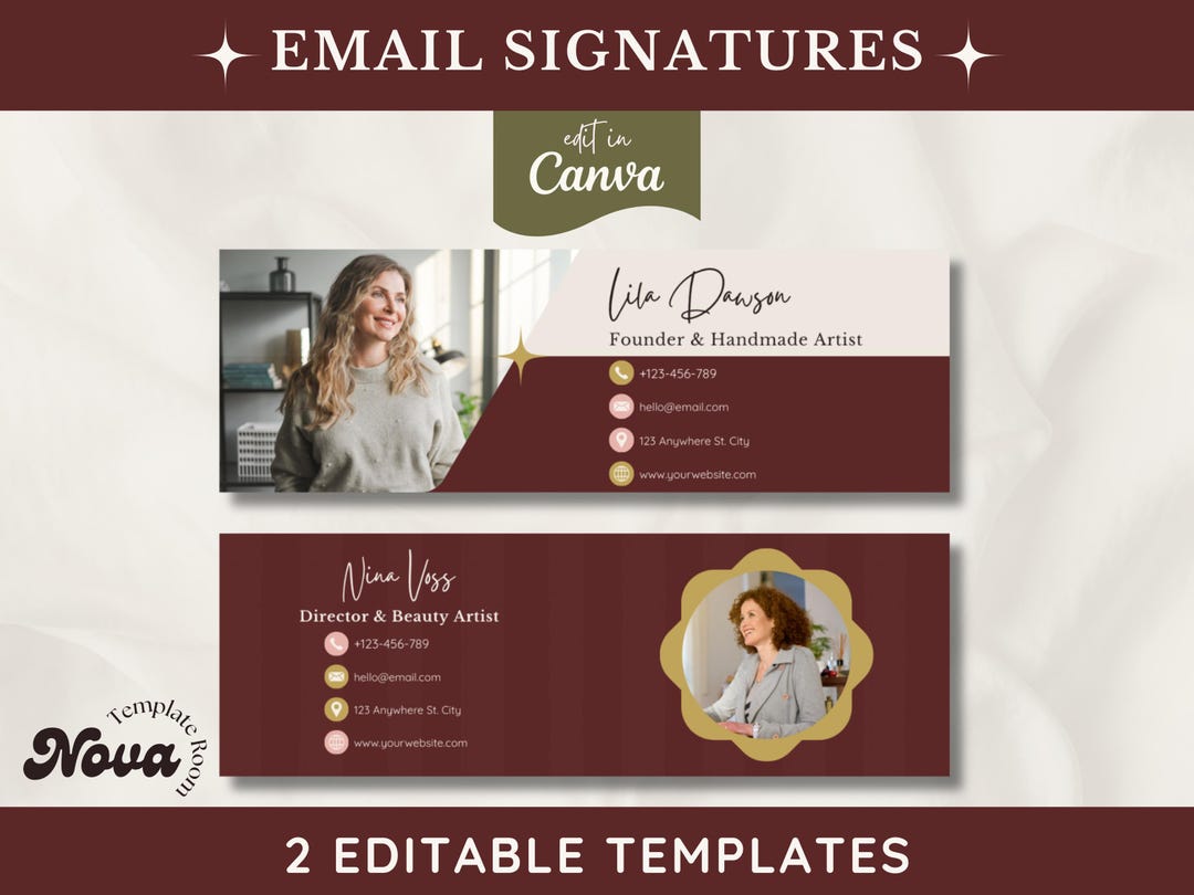 Retro Email Signature Templates, Editable Canva Designs for Feminine ...