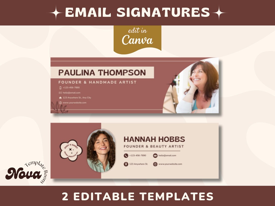 Retro Email Signature Templates, Editable Canva Designs for Feminine ...