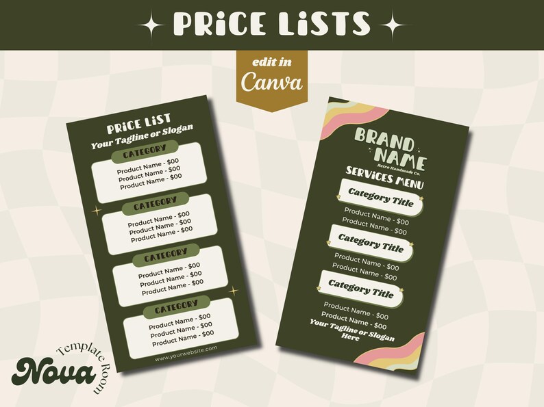 Retro Price List Templates – Editable Canva Designs for Feminine ...