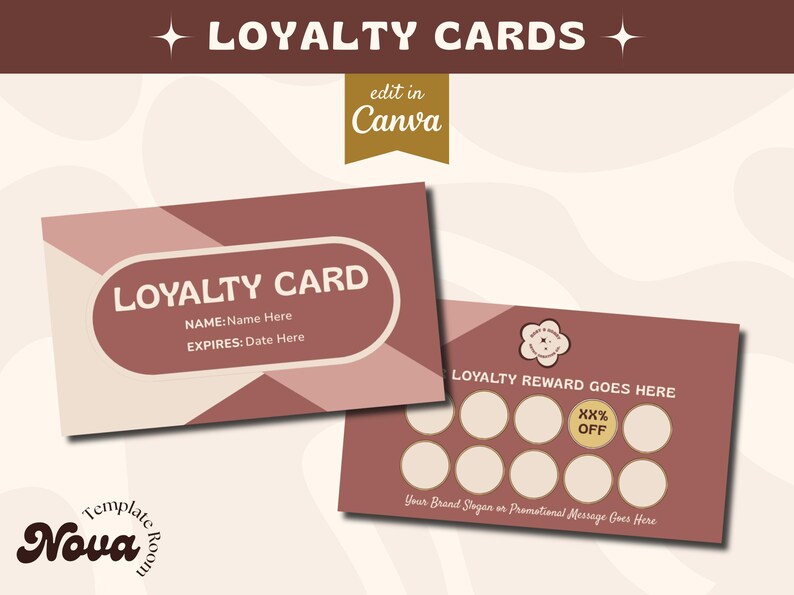 Editable Retro Feminine Loyalty Card and Customer Reward Canva ...