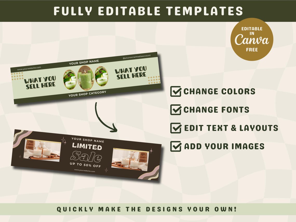 6 Canva Retro Etsy Shop Banner Templates, Editable Storefront Headers ...