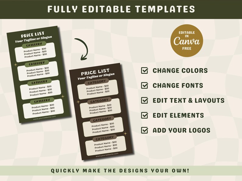 Retro Price List Templates – Editable Canva Designs for Feminine ...