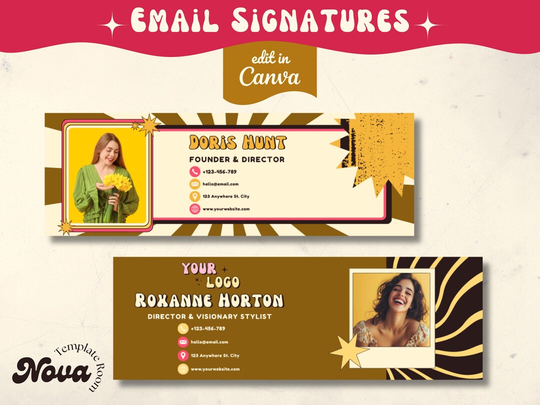 Retro Spring Email Signature Templates, Editable Canva Footer Designs ...