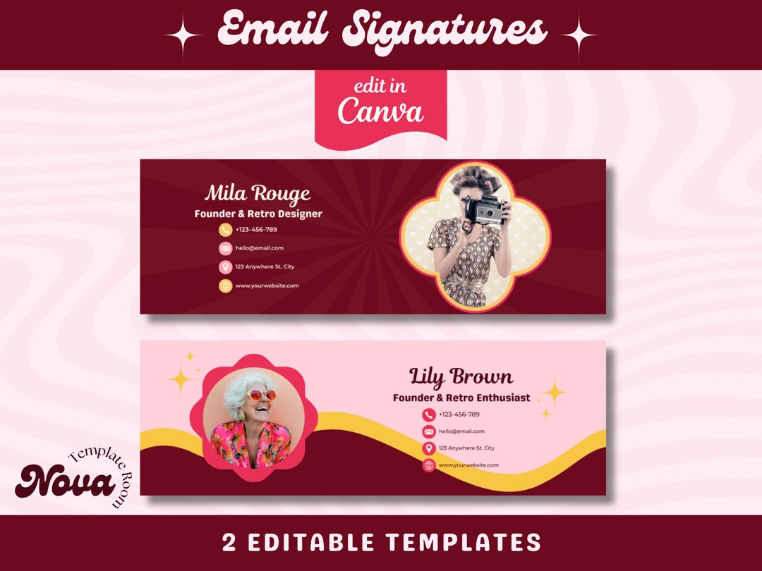 Retro Email Signature Templates, Editable Canva Designs for Feminine ...